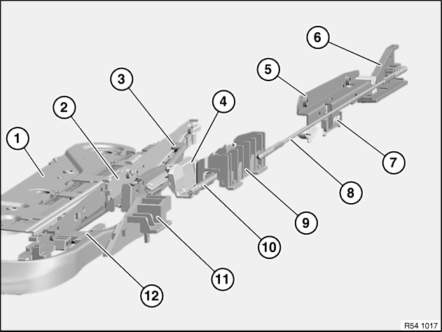 54 10 030 Remove and install mechanism for the rear glass slide/tilt ...